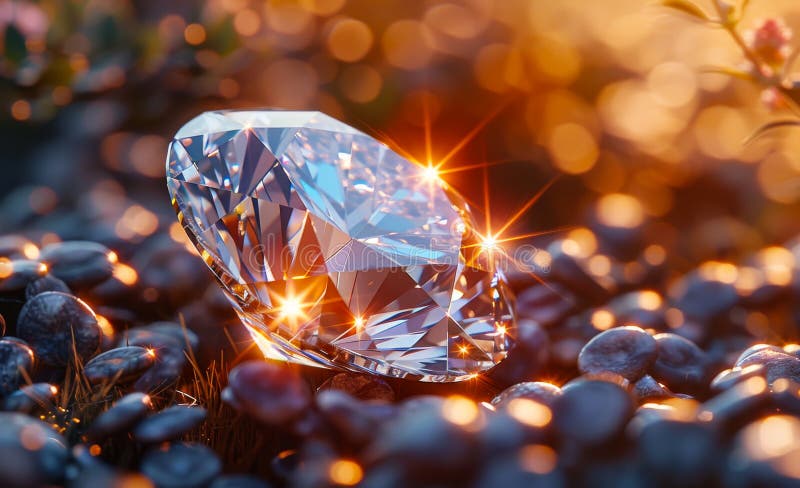 Beautiful Sparkling Diamond on Bed of Gray Stones Stock Image - Image ...