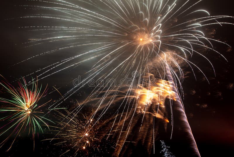 Beautiful Sparks from Fireworks in the Sky at Night Stock Photo - Image ...