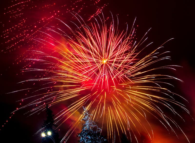 Beautiful Sparks from Fireworks in the Sky at Night Stock Image - Image ...