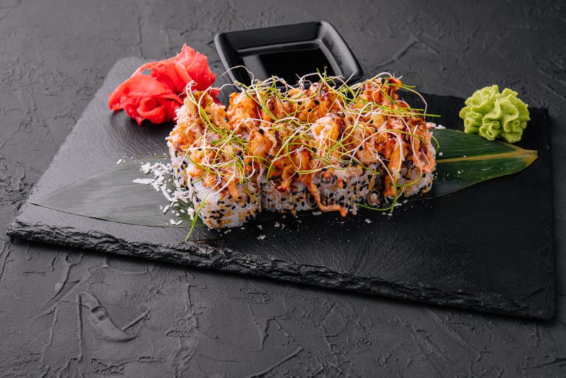 Beautiful Spicy Special Volcano Sushi Roll Stock Photo - Image of rice ...