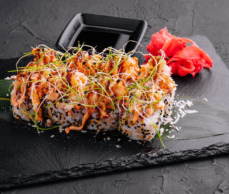 Beautiful Spicy Special Volcano Sushi Roll Stock Photo - Image of ...