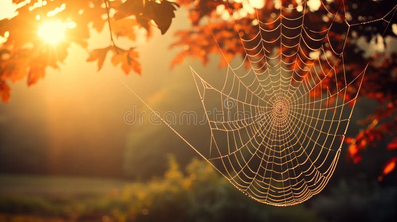 Beautiful Spider Web Glistening in the Warm Light of a Autumn Sunset ...