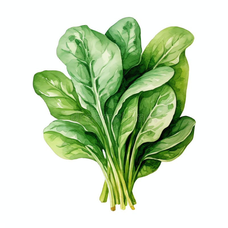 Beautiful Spinach Watercolor Vegetable Clipart Illustration Stock ...
