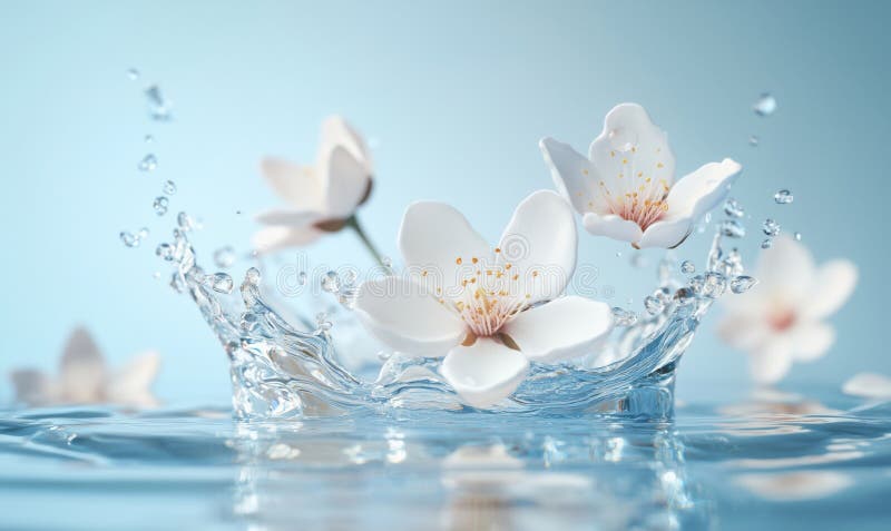 Beautiful Splash of Water with Delicate White Flowers Creating a Serene ...