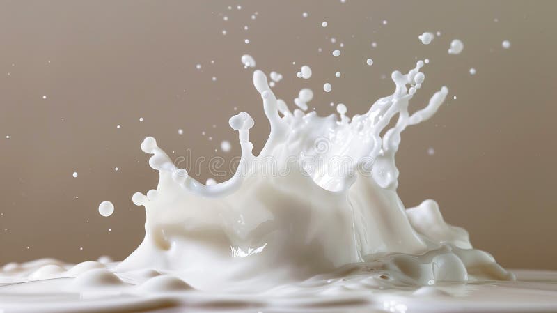 Beautiful Splashes of Milk on a Flat Surface on a Gray Background. Milk ...
