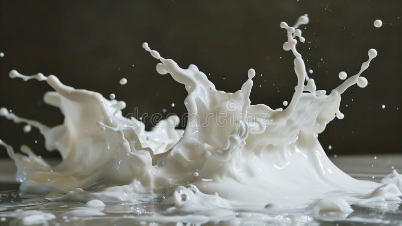 Beautiful Splashes of Milk on a Glass Surface on a Black Background ...