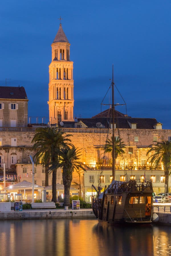 Beautiful Split at Night, Croatia Stock Photo - Image of light ...