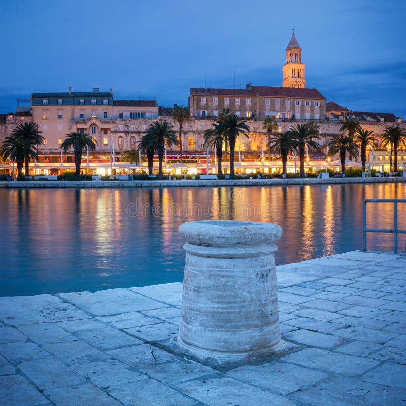Beautiful Split at Night, Croatia Stock Photo - Image of light ...