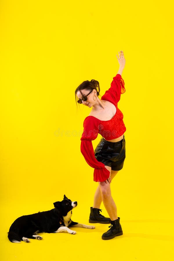 A Beautiful Sport Female with Border Collie in Studio Stock Image ...