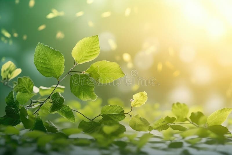 A Beautiful Spring Background with Leaves and Little Flowers on a Light ...
