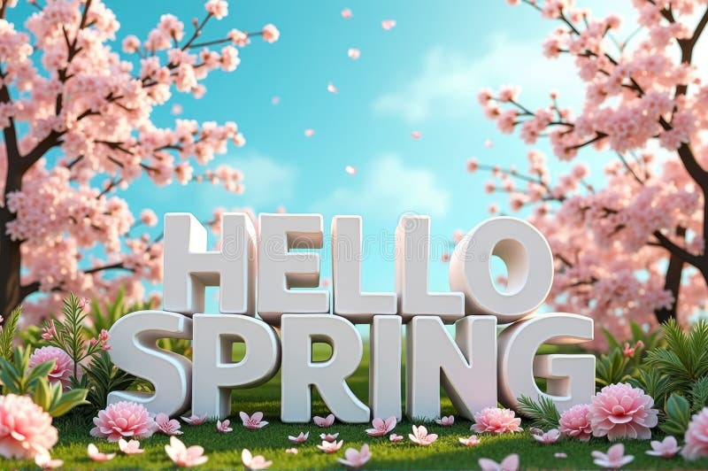 Beautiful Spring Bloom with Cherry Blossoms and Hello Spring Message ...