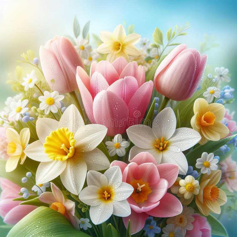 Beautiful Spring Bouquet of Tulips and Daffodils Stock Image - Image of ...