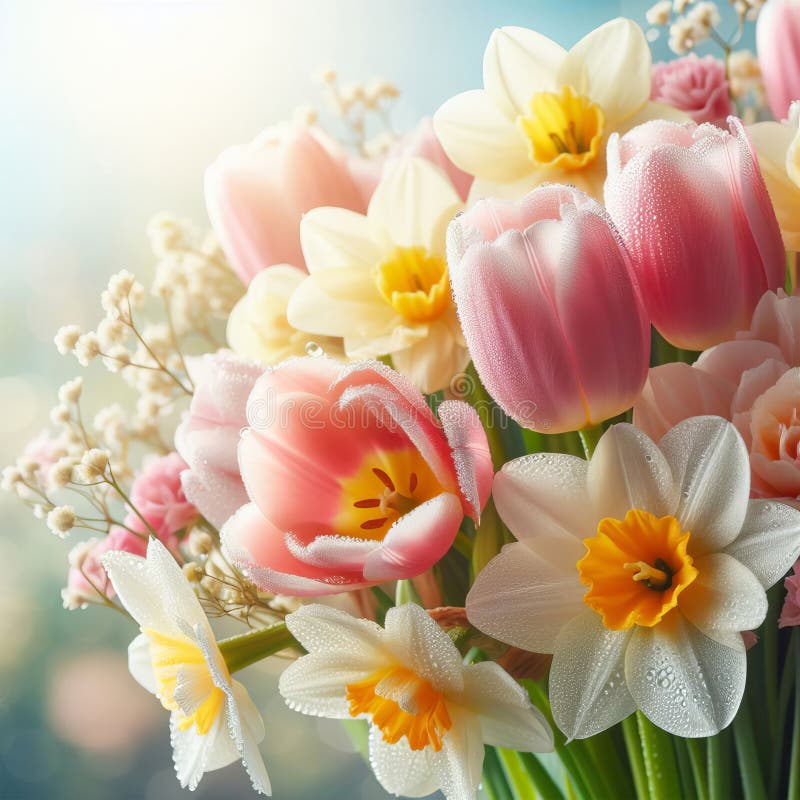Beautiful Spring Bouquet of Tulips and Daffodils Stock Photo - Image of ...