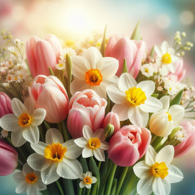 Beautiful Spring Bouquet of Tulips and Daffodils Stock Image - Image of ...