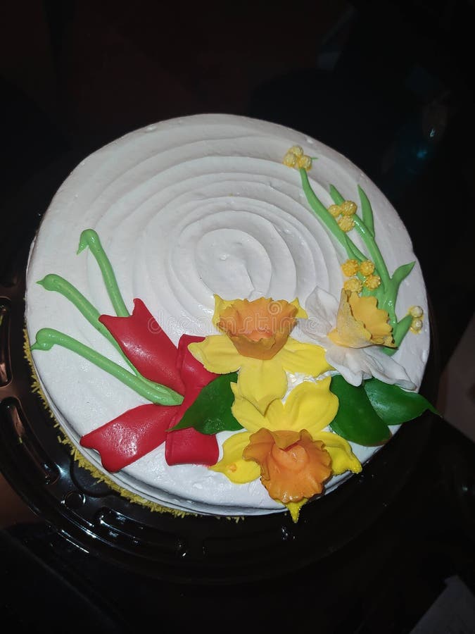 Beautiful Spring Cake, with Yellow Decorative Daffodils Stock Photo ...