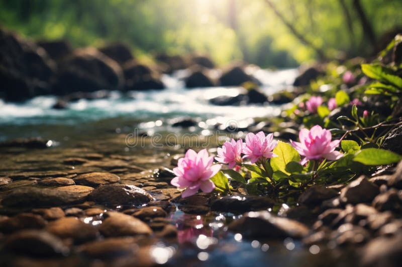 Beautiful Spring Detailed Closeup Stream. Ai Generative Stock ...