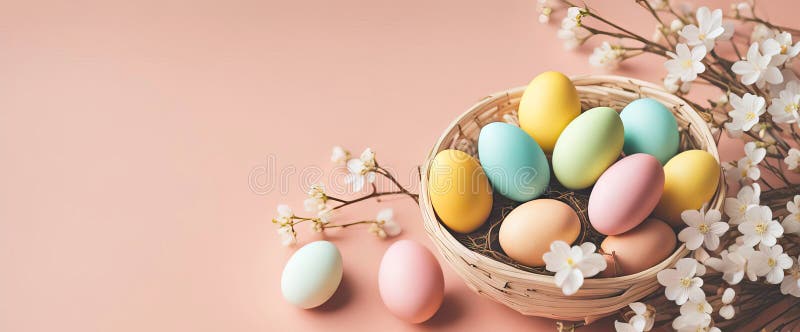 Beautiful Spring Easter Banner with Easter Eggs and Copy Space Stock ...