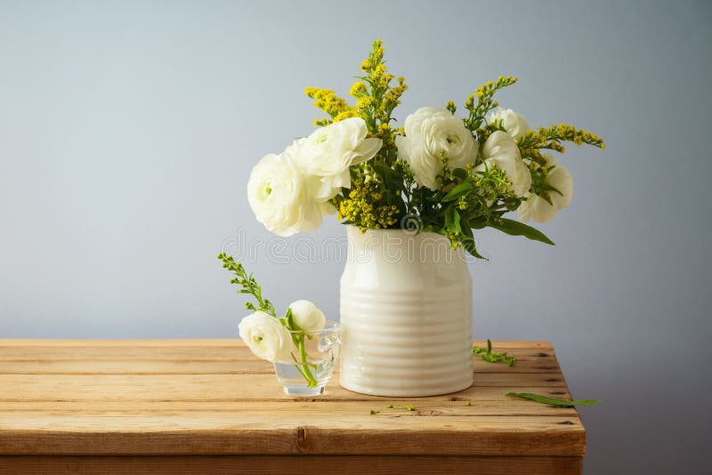 Beautiful Spring Flower Bouquet on Wooden Table Stock Image - Image of ...