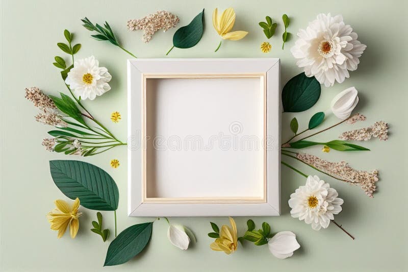 Beautiful Spring Flower Flat Lay Background with Empty White Frame ...