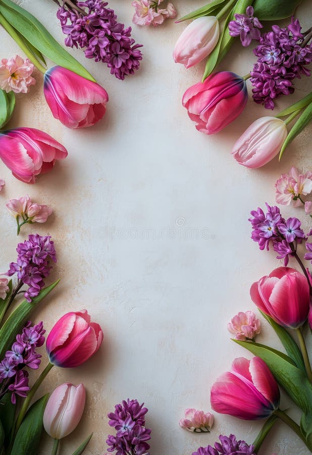 Beautiful Spring Flowers Arranged in a Circular Pattern on a Light ...
