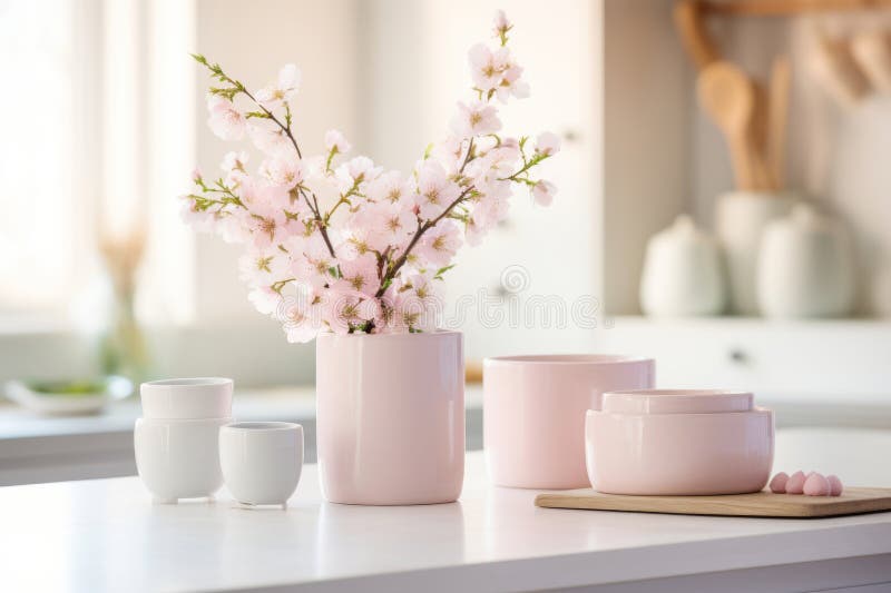 Beautiful Spring Flowers in Ceramic Vases on Light Background ...