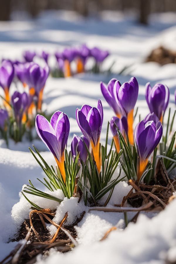 Beautiful Spring Flowers Crocuses Spring Break Out from Under the Snow ...