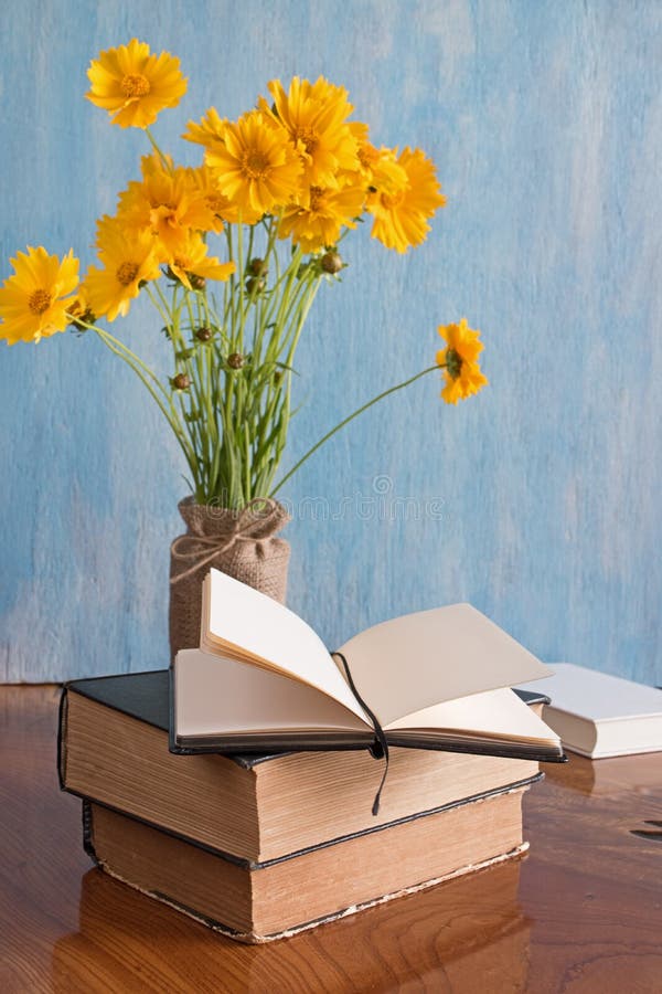 Beautiful Spring Flowers in a Vase with Books Stock Image - Image of ...