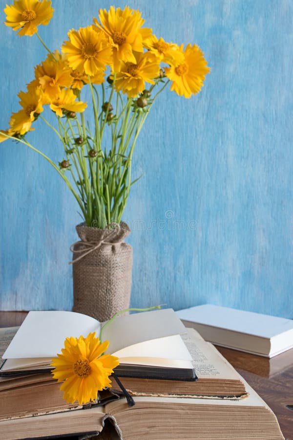 Beautiful Spring Flowers in a Vase with Books Stock Image - Image of ...