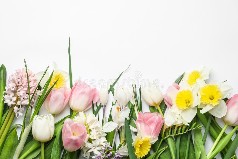 Beautiful Spring Flowers on Background, Top View Stock Photo - Image of ...