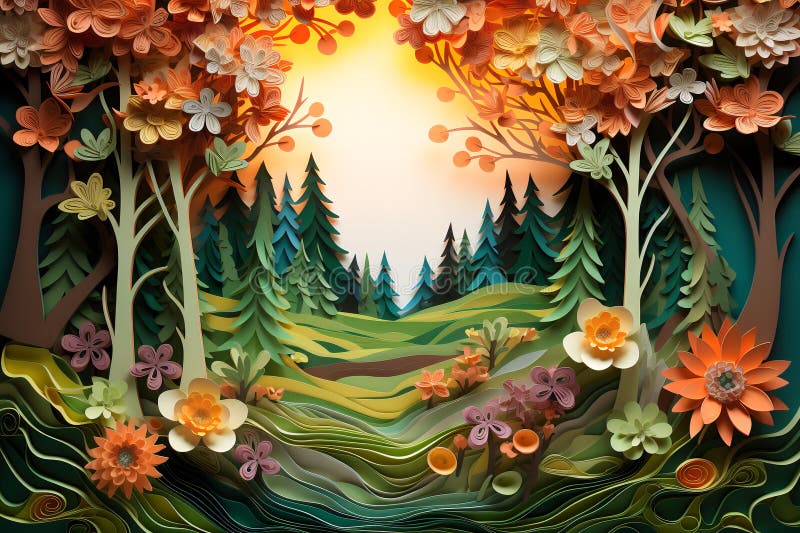 Beautiful Spring Forest. Landscape in Decorative Illustration Style ...