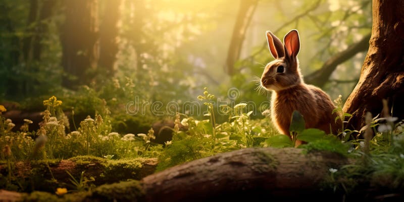 Beautiful Spring Forest Where Hares Play and Welcome Spring. Generative ...