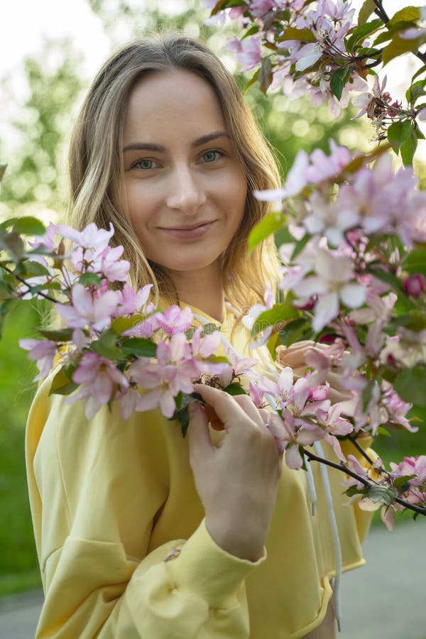 Beautiful Spring Girl in Blooming Tree Stock Image - Image of positive ...