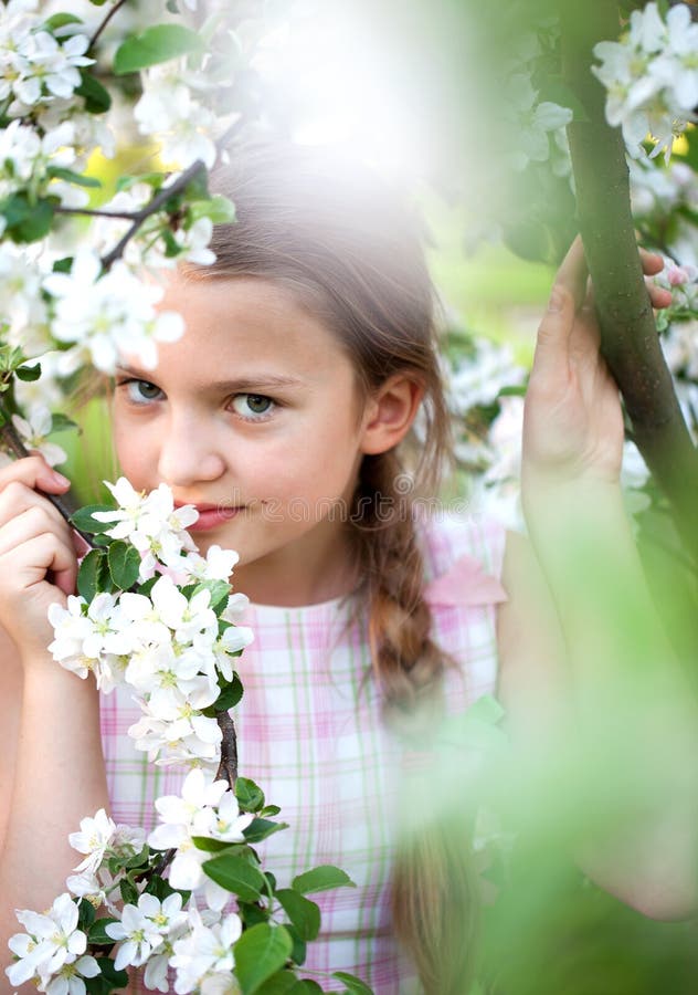 Beautiful Spring Girl with Flowers Stock Image - Image of lips, flower ...