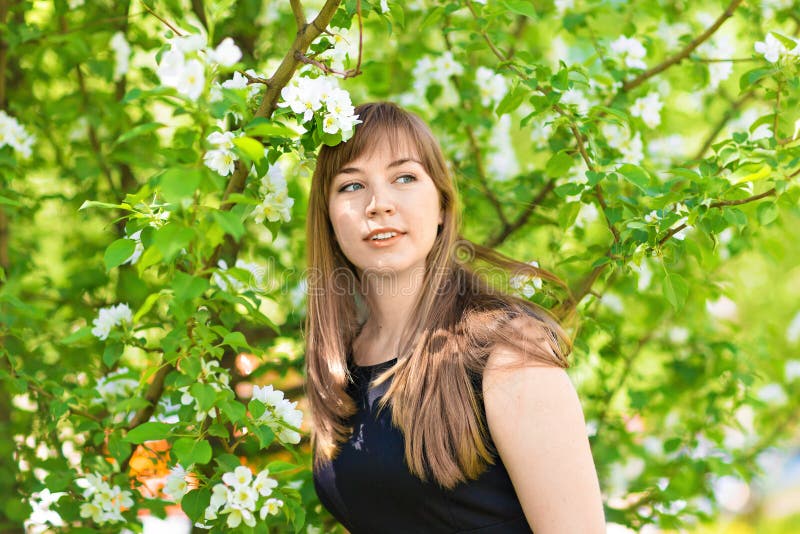 Beautiful Spring Girl with Flowers Stock Photo - Image of caucasian ...
