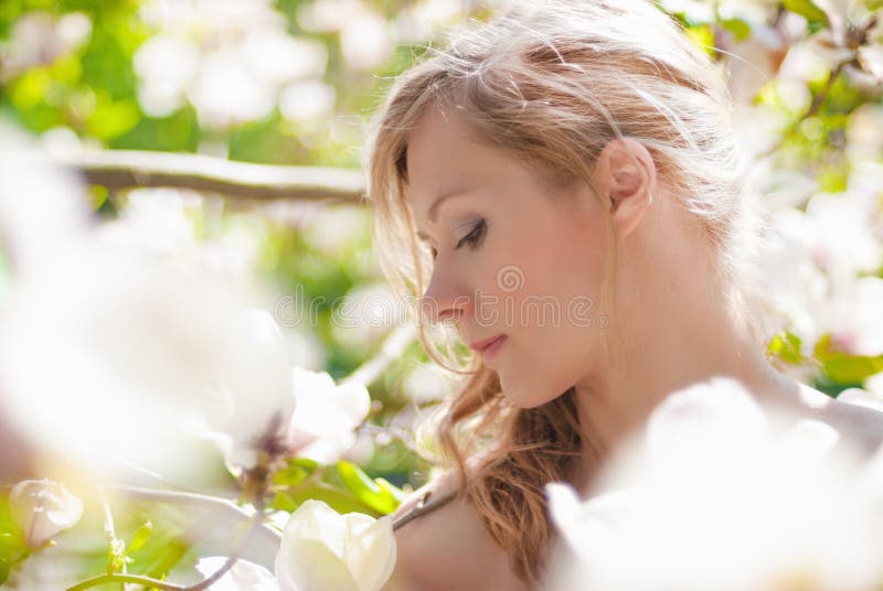 Beautiful Spring Girl with Flowers Stock Photo - Image of flowers ...