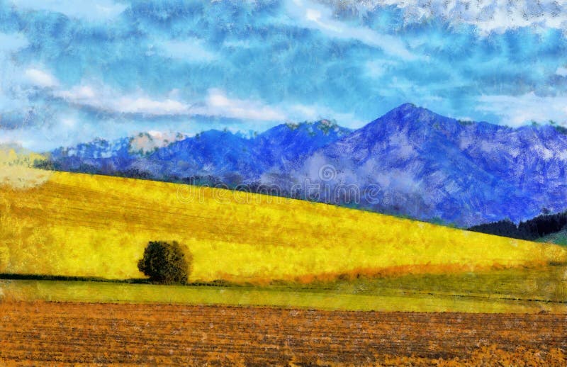 Beautiful Spring Landscape, Computer Painting Effect. Stock ...