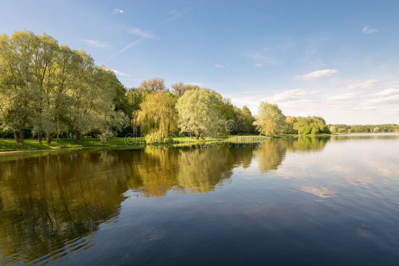 Beautiful Spring Landscape, Evening at the Lake Stock Photo - Image of ...
