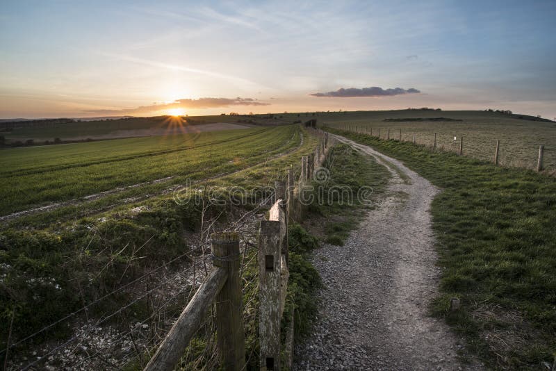 Beautiful Spring Landscape of Gate Leading Footpath into Fields Stock ...