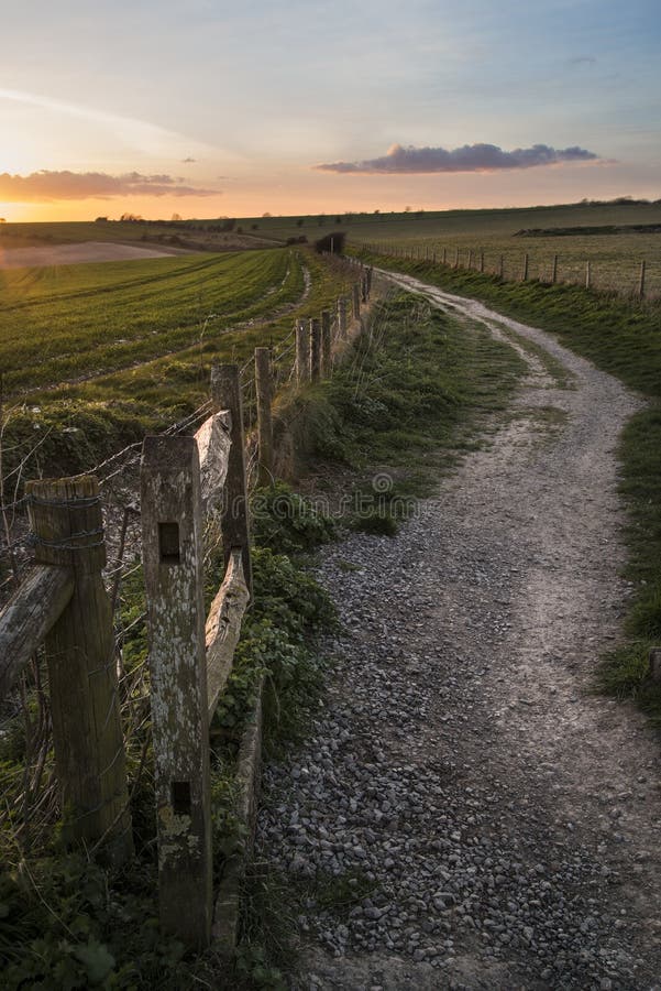 Beautiful Spring Landscape of Gate Leading Footpath into Fields Stock ...