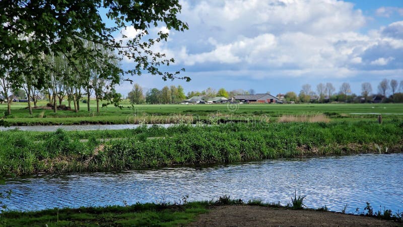 Beautiful Spring Landscape with Green Meadows and Streams. Stock Photo ...