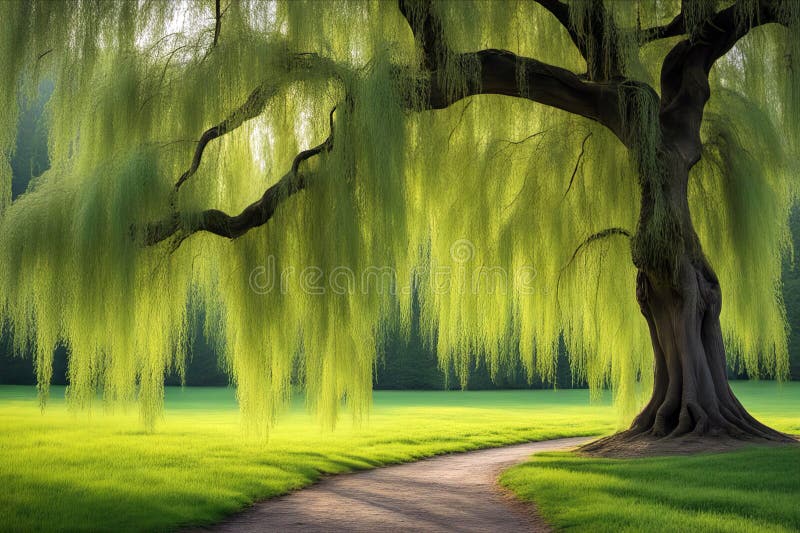 Beautiful Spring Landscape in the Park with Weeping Willow Tree and ...