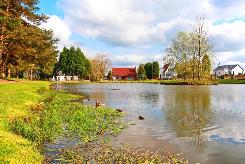 Beautiful Spring Landscape with a Pond, Scotland Stock Photo - Image of ...