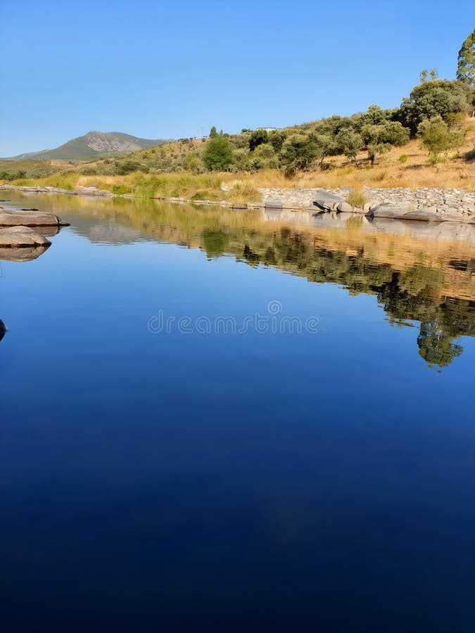 Beautiful Spring Landscape with River and Blue Sky Stock Photo - Image ...