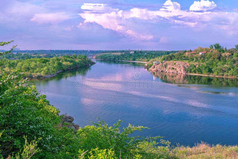 Beautiful Spring Landscape with River, Lush Forest, Cliffs and White ...