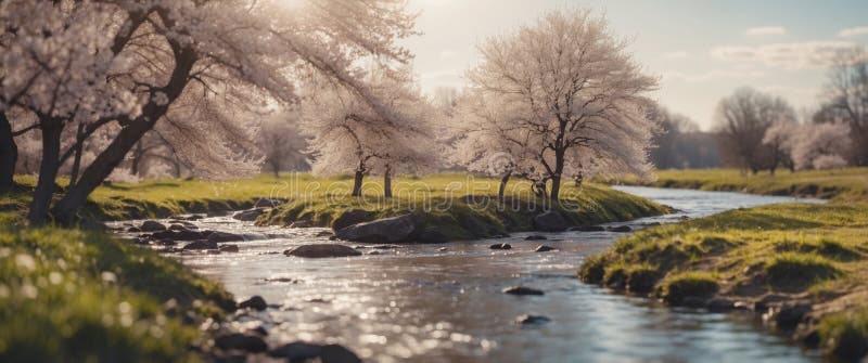 Beautiful Spring Landscape with River and Melting Snow. Stock Image ...
