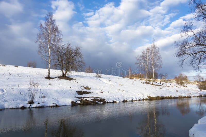 Beautiful March Landscape with Birches and a Railway Leaving into the ...