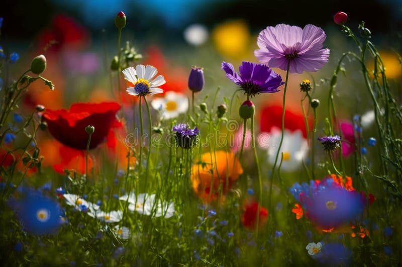 Beautiful Spring Meadow with Colorful Flowers Stock Illustration ...