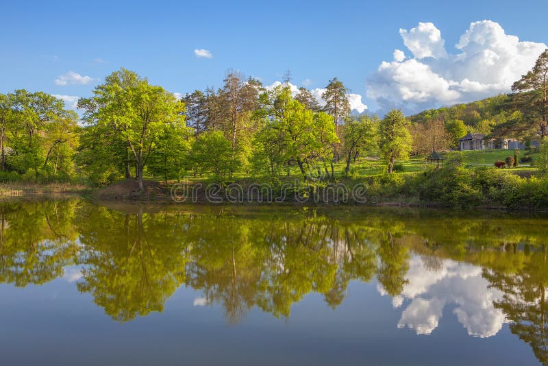 Idyllic nature with river stock image. Image of riverside - 238906815