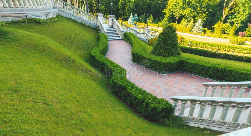 Beautiful Spring Park with Steps and Lawn Stock Image - Image of park ...