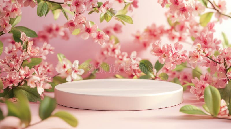 Beautiful Spring Setting with Delicate Pink Flowers and a White ...